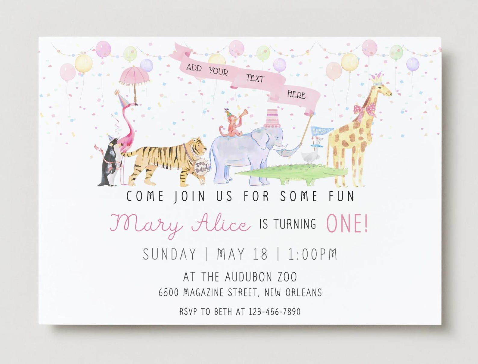 EDITABLE Zoo Animal Parade Second Line Party Animals Birthday Baby ...