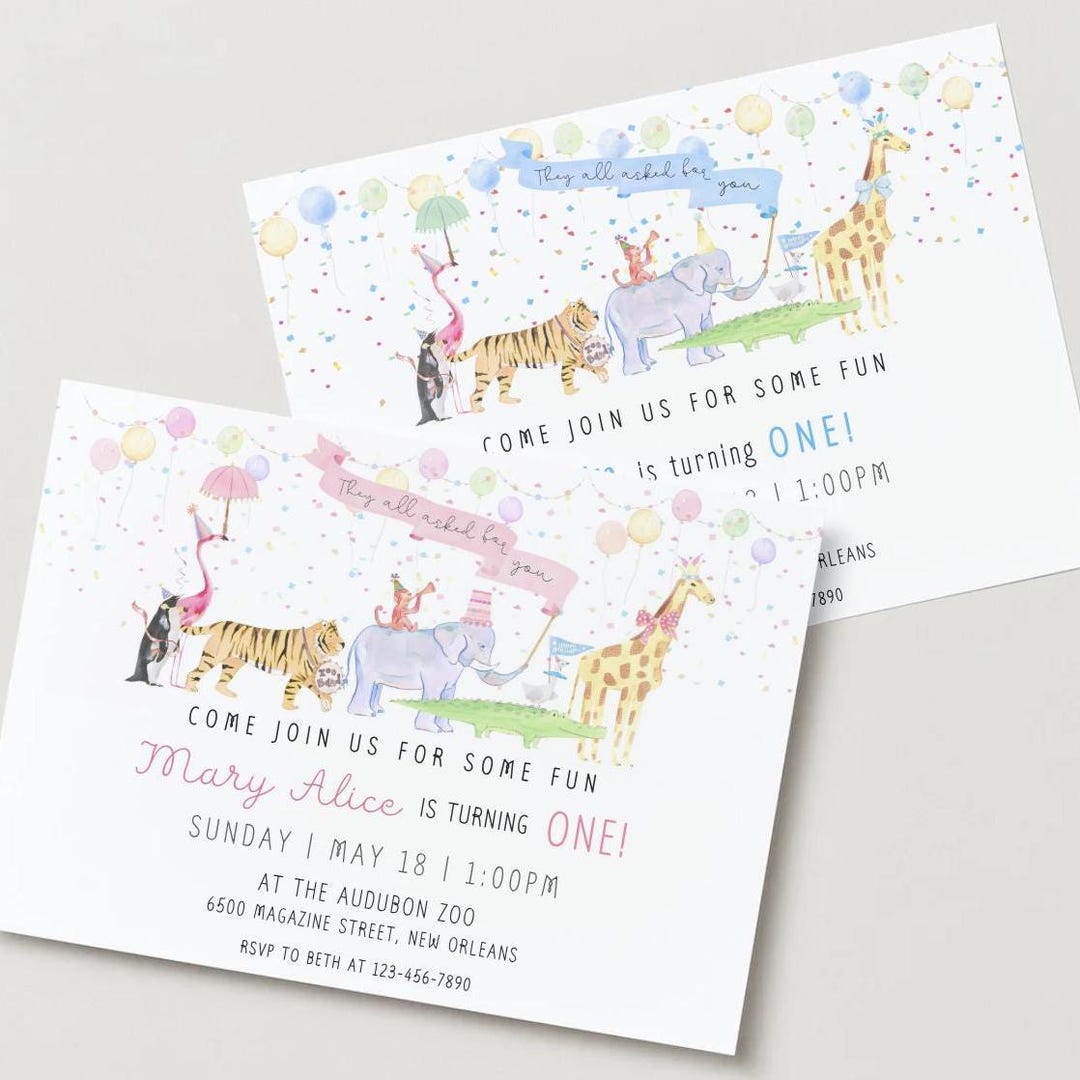 EDITABLE Zoo Animal Parade Second Line Party Animals Birthday Baby ...