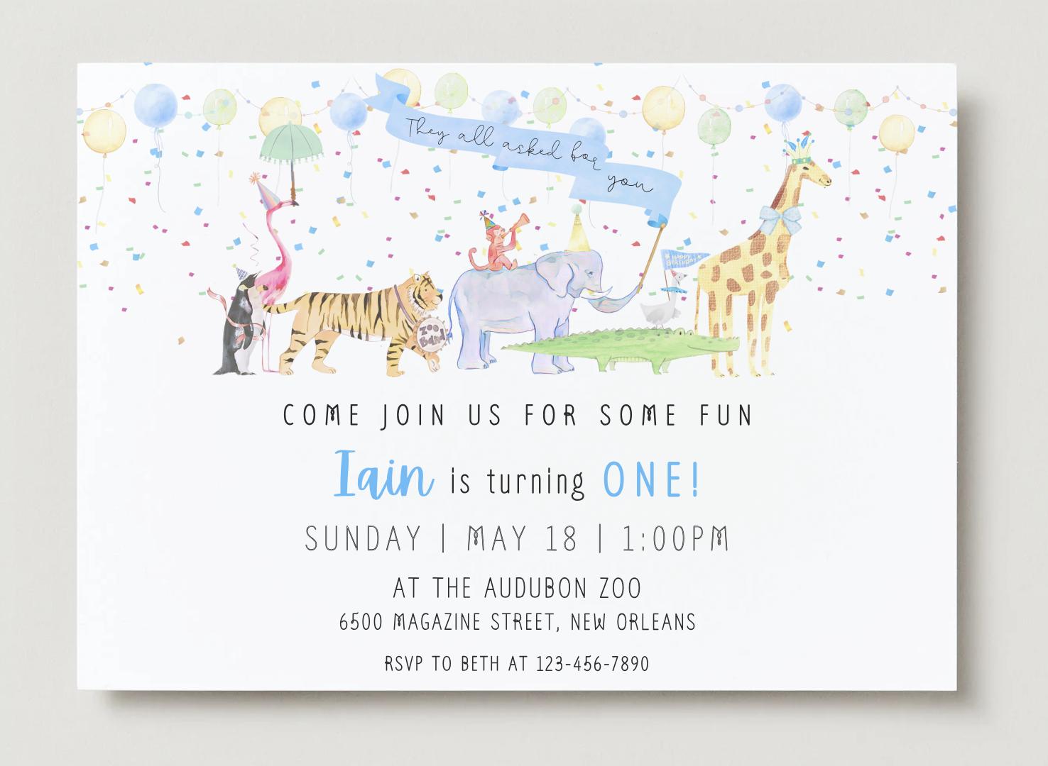 EDITABLE Zoo Animal Parade Second Line Party Animals Birthday Baby ...