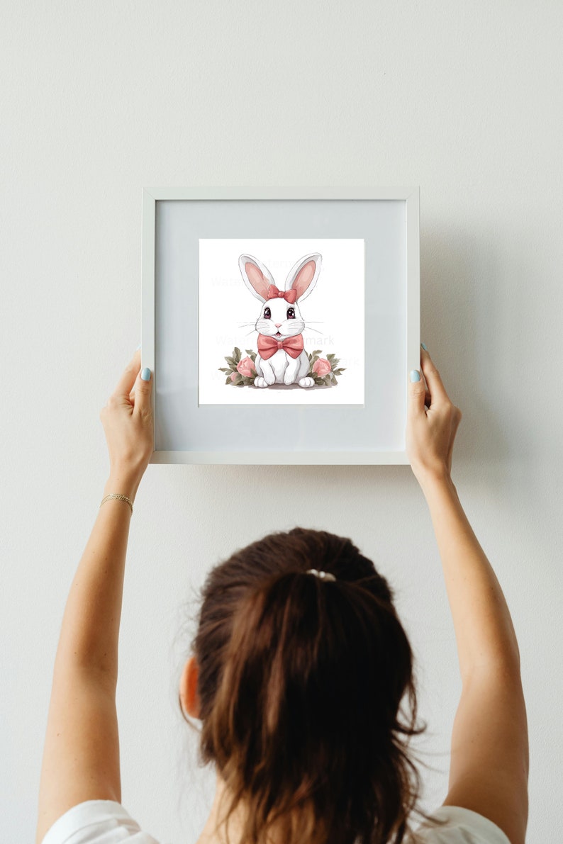 Bunny Clipart, Cute Bunny PNG, Rabbit, Digital Download Wall Art ...