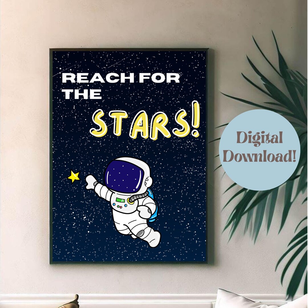 Astronaut Space Themed Room Decor Stars in Space Wall Print Children's ...