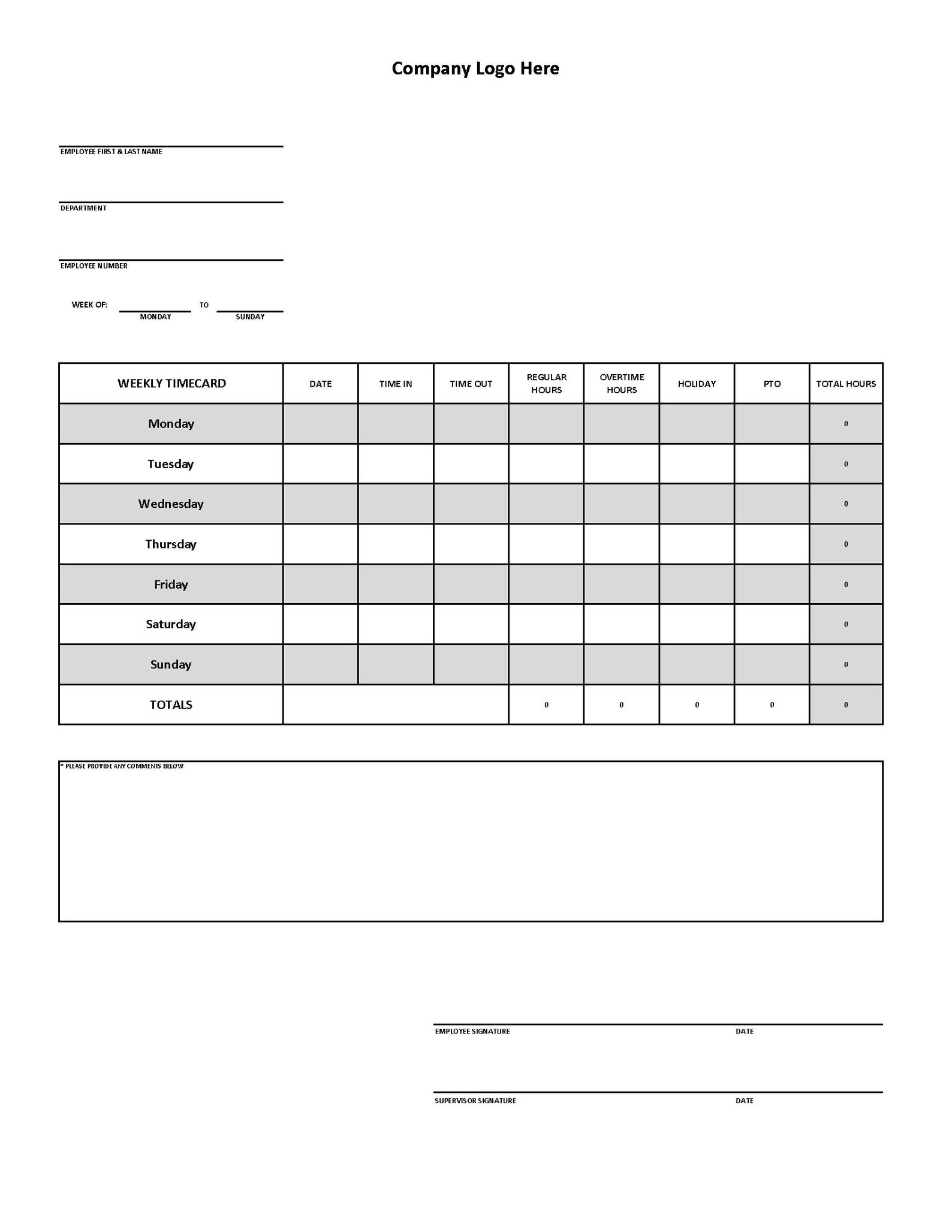 Editable Excel Employee Time Sheet, Weekly Time Tracker, Timekeeping ...