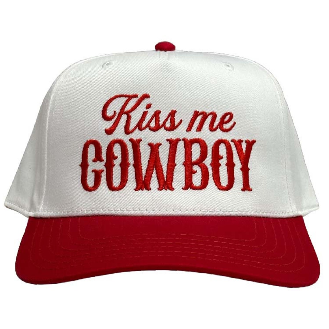 Kiss Me Cowboy White/red Trucker Hat, Country Concert Hat, Embroidered ...