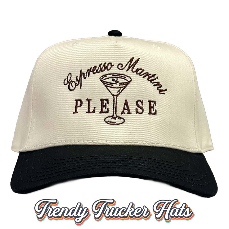 Espresso Martini Please, Cream/black Trucker Hat, Brown Stitch ...