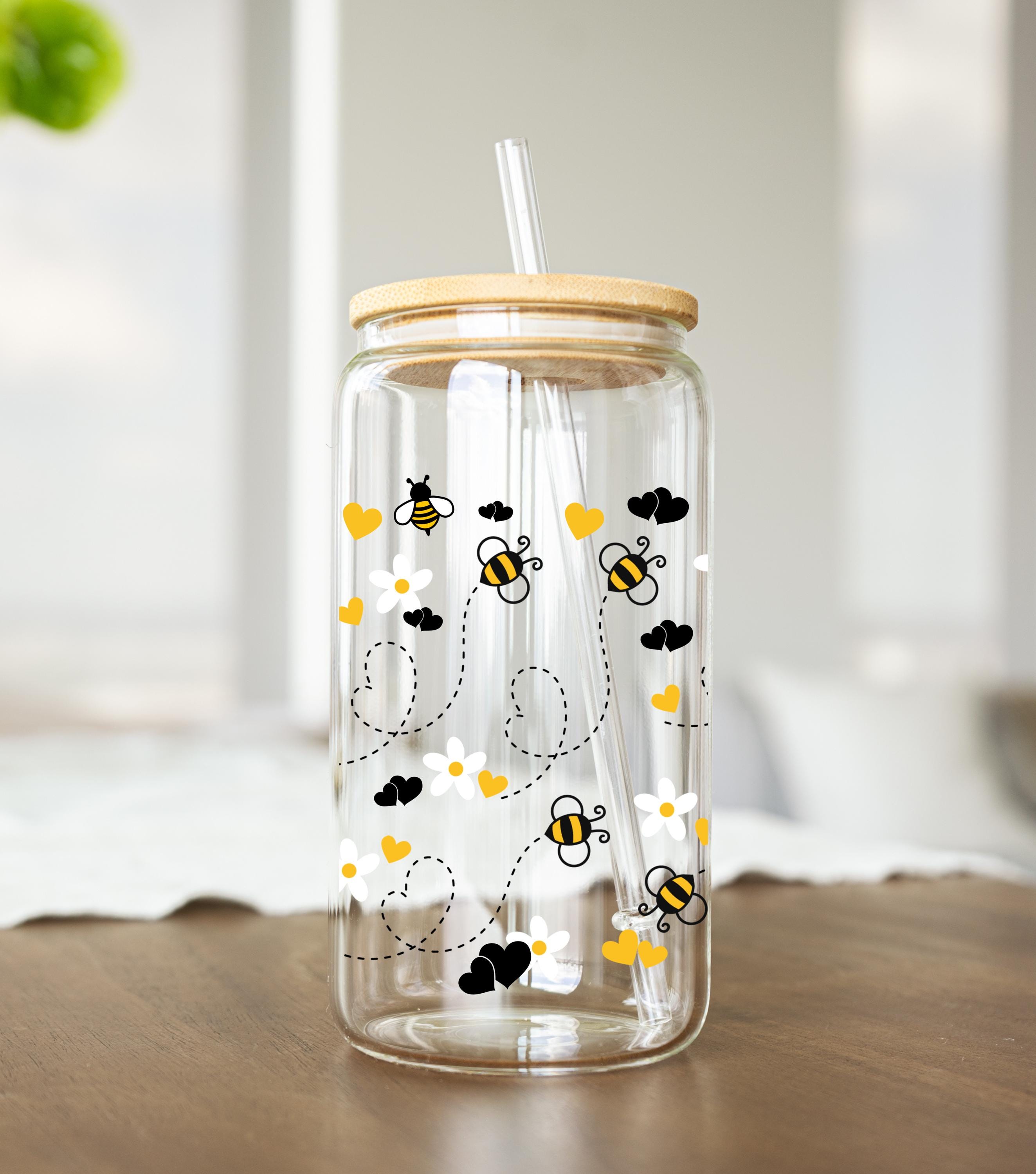 Bee Glass Iced Coffee Cup, Personalized Bumblebee Gift, Custom Glass ...
