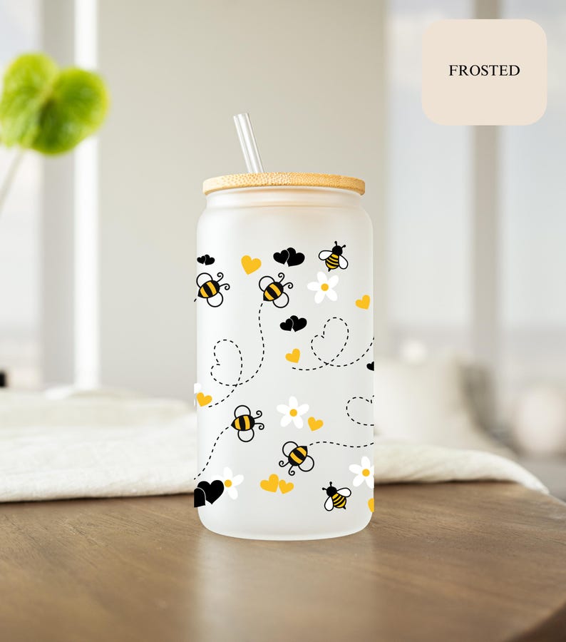 Bee Glass Iced Coffee Cup, Personalized Bumblebee Gift, Custom Glass ...