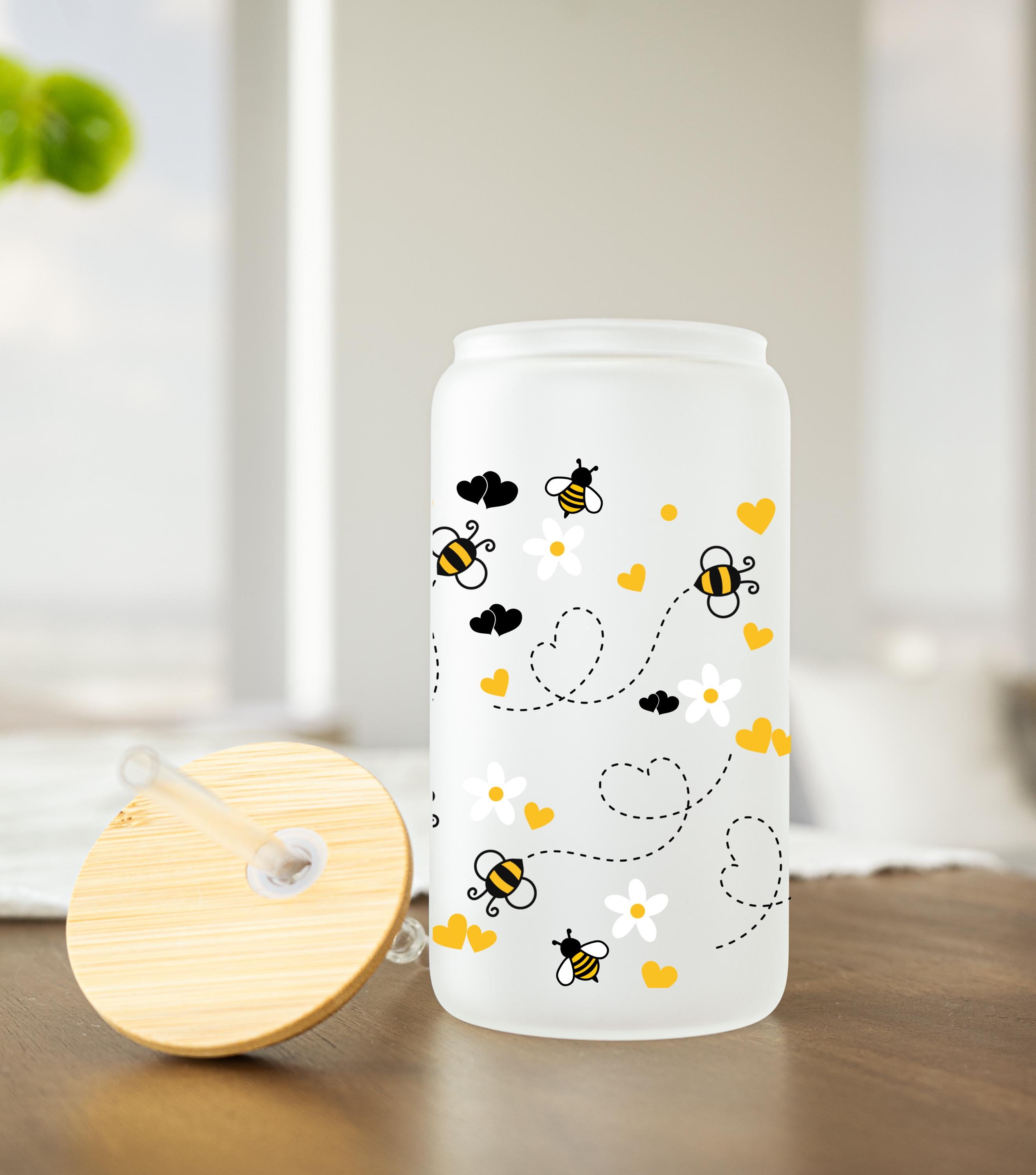 Bee Glass Iced Coffee Cup, Personalized Bumblebee Gift, Custom Glass ...
