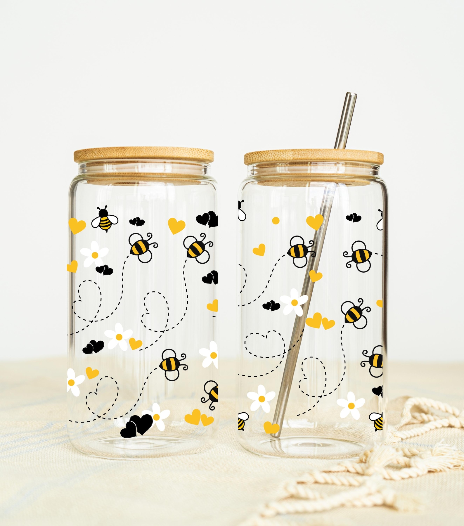 Bee Glass Iced Coffee Cup, Personalized Bumblebee Gift, Custom Glass ...