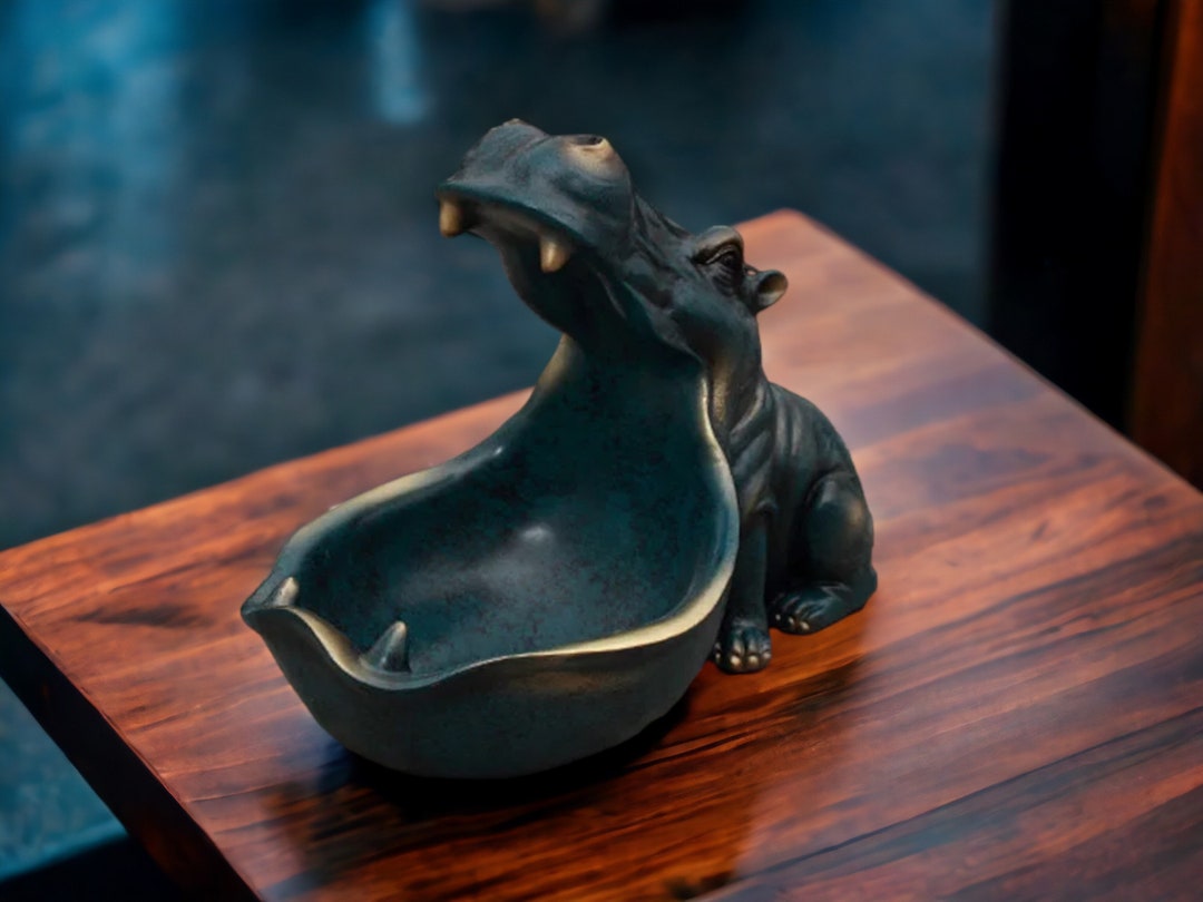 Adorable Resin Hippo Statue Multipurpose Home Decor and Storage ...
