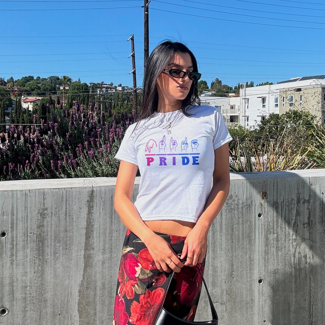 ASL Bi Pride Month Baby Tee - Bisexual Flag Sign Language Hand LGBTQ ...