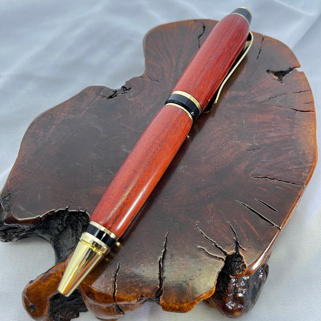Hand Turned Cigar Style Wood Ink Pen - Bloodwood With Gold and Black ...