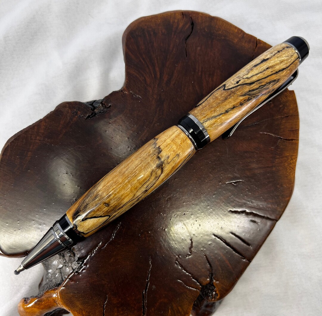 Hand Turned Wooden Ink Pen - Spalted Maple Wood Cigar Style Pen With ...