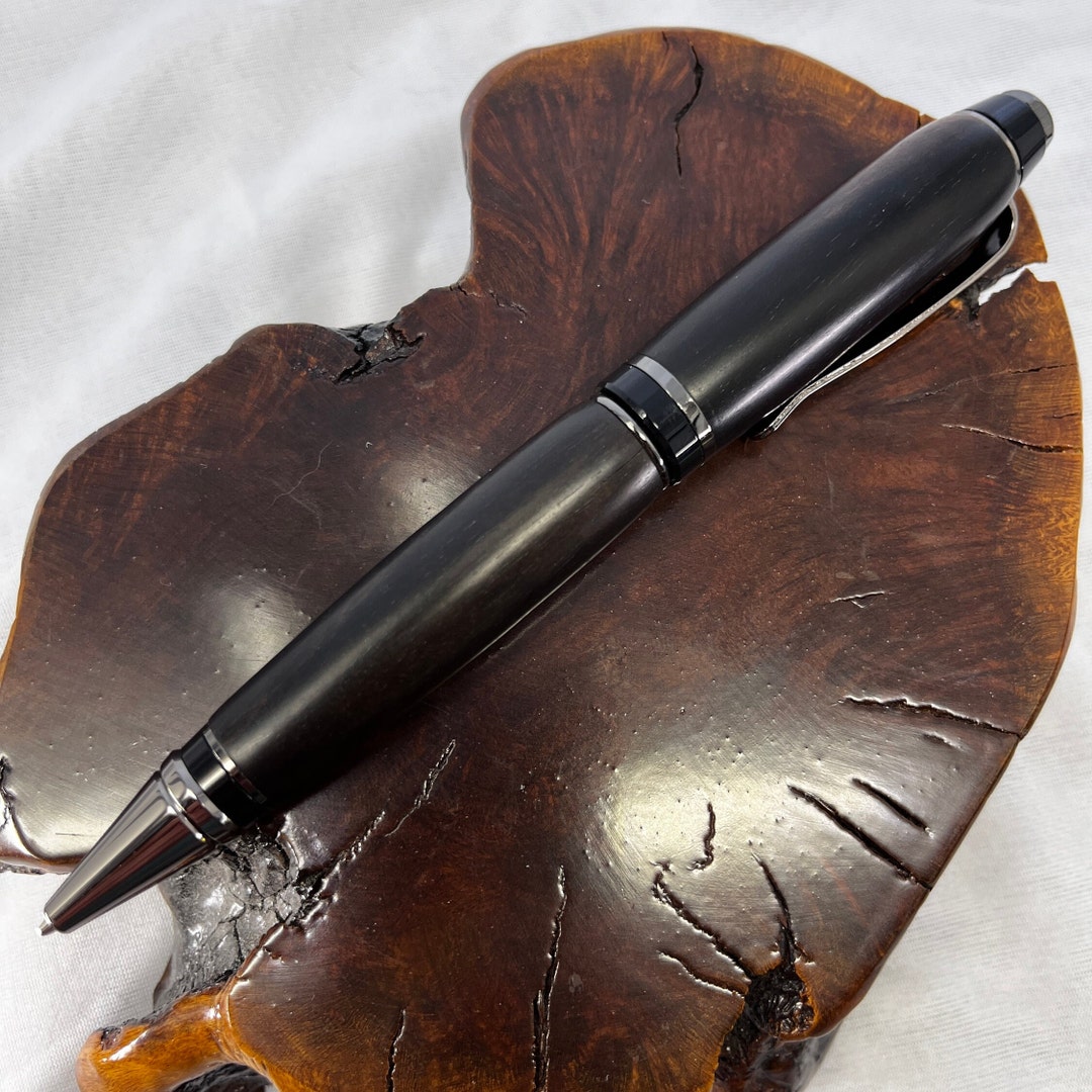 Hand Turned Cigar Style Wooden Ink Pen - Macassar Ebony Wood With ...