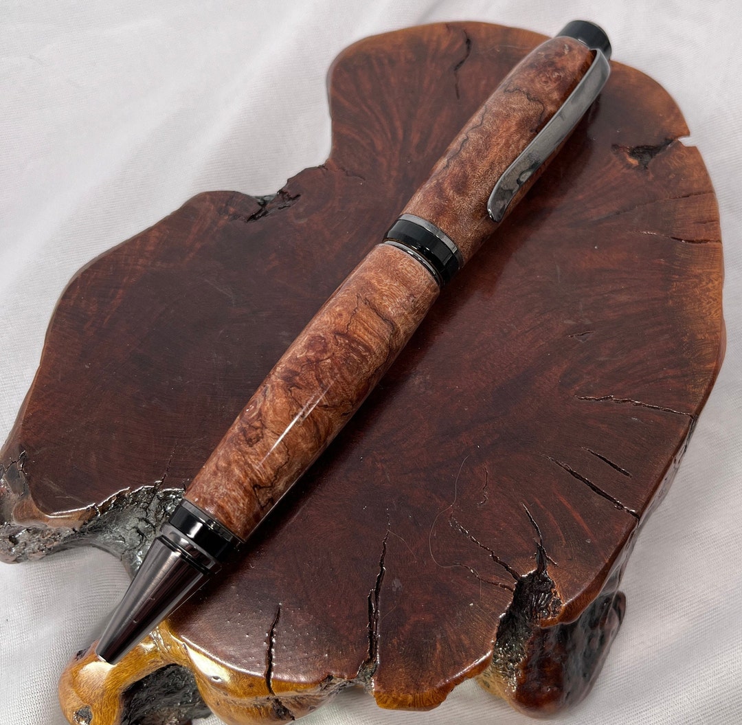 Hand Turned Wooden Ink Pen Spalted Maple Burl Wood Cigar Style Pen With ...