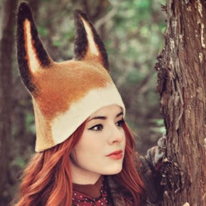 Woodland Red Fox Hat: Realistic Wool Felt With Ears, Fun Festival Hat ...