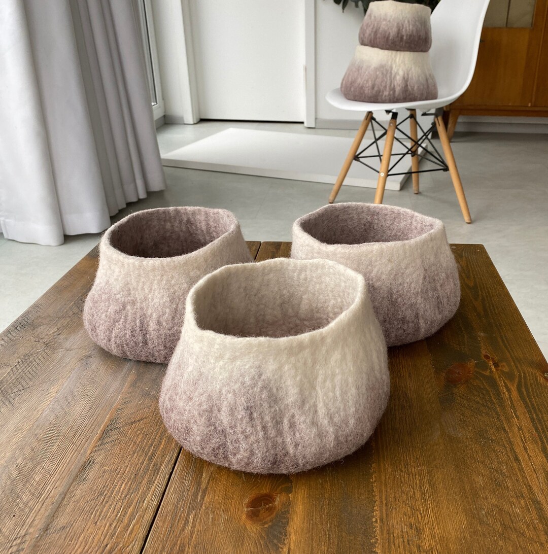 Felt Storage Basket Bin - Wool Organizer for Nursery, Bathroom, Home ...