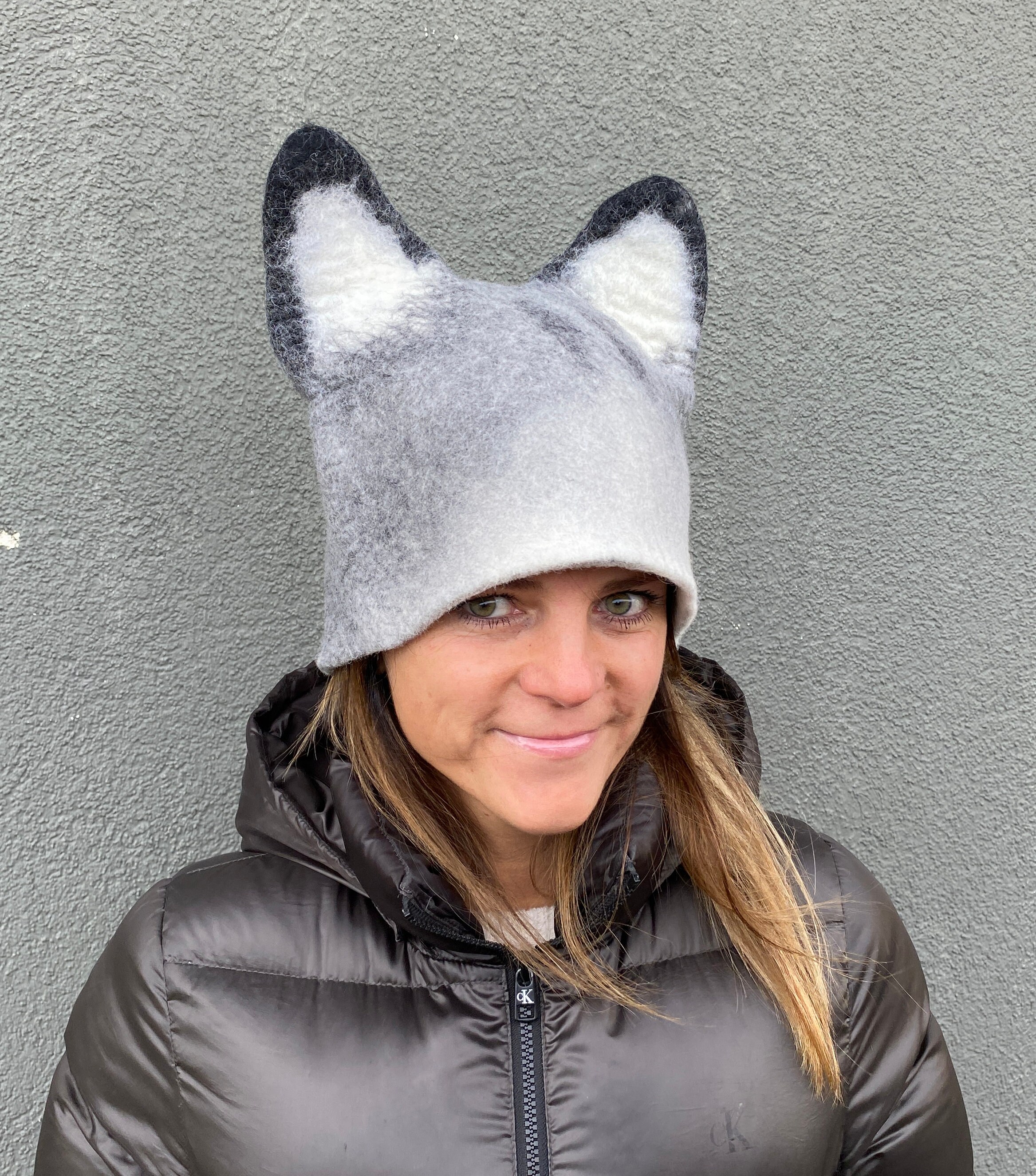 Eco-friendly Merino Wool Wolf Hat - Artisanal Felt Animal Cap for All ...