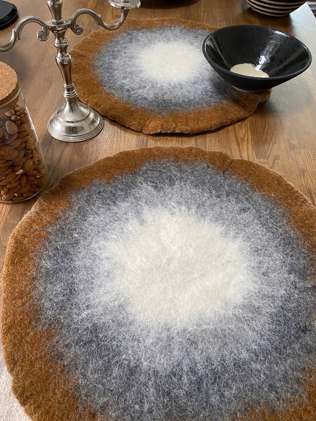 Handmade Wool Felted Placemat in Rustic Brown, Grey, White | Wool Table ...
