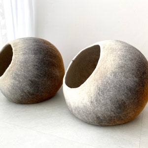 Pure Wool Felt Cat Bed Cave, Rusty Monochrome Ombre - Handcrafted High Quality Pet Furniture ...