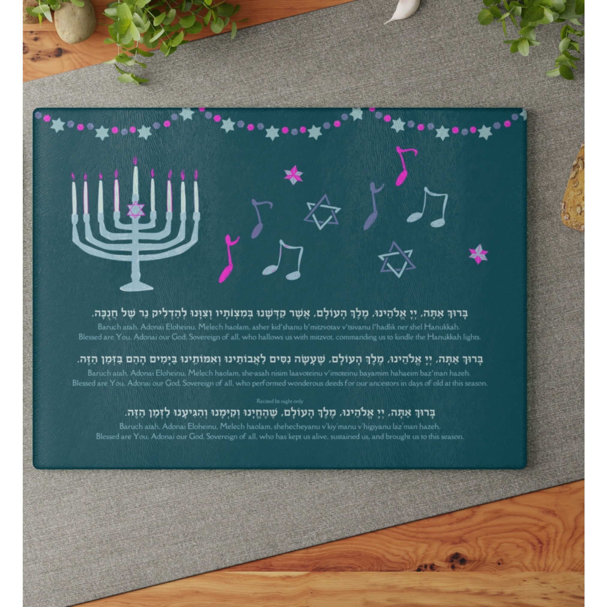 Hanukkah Menorah Drip Tray, Hebrew Prayer Tempered Glass, Jewish Gift ...
