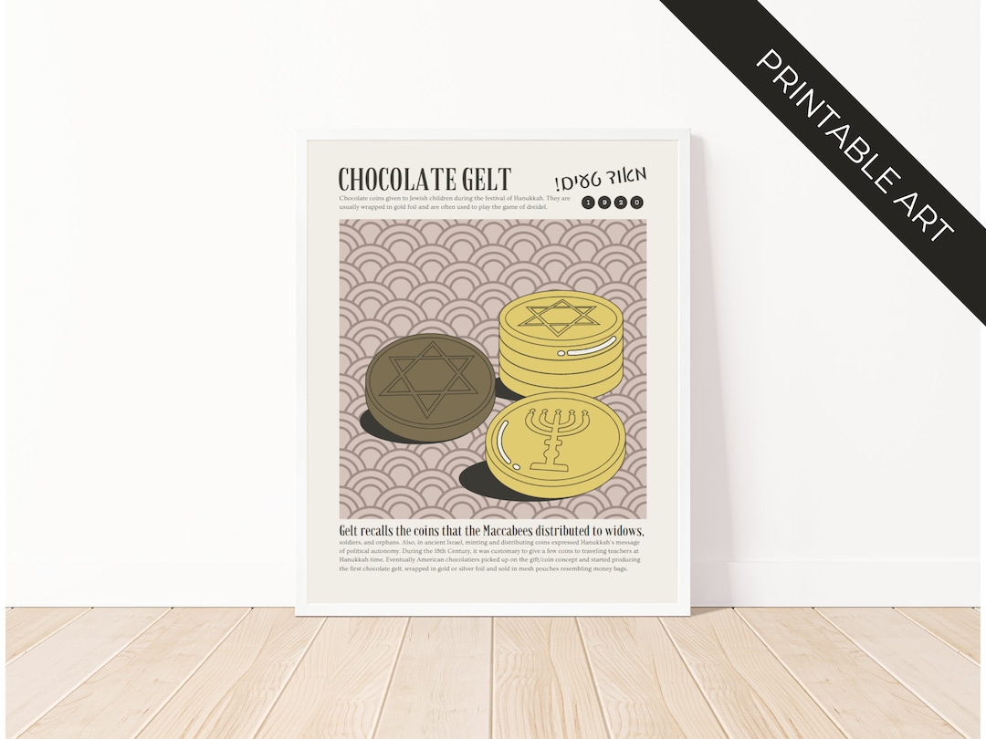 Retro Jewish Food Poster | Chocolate Hanukkah Gelt | Vintage Style Wall ...