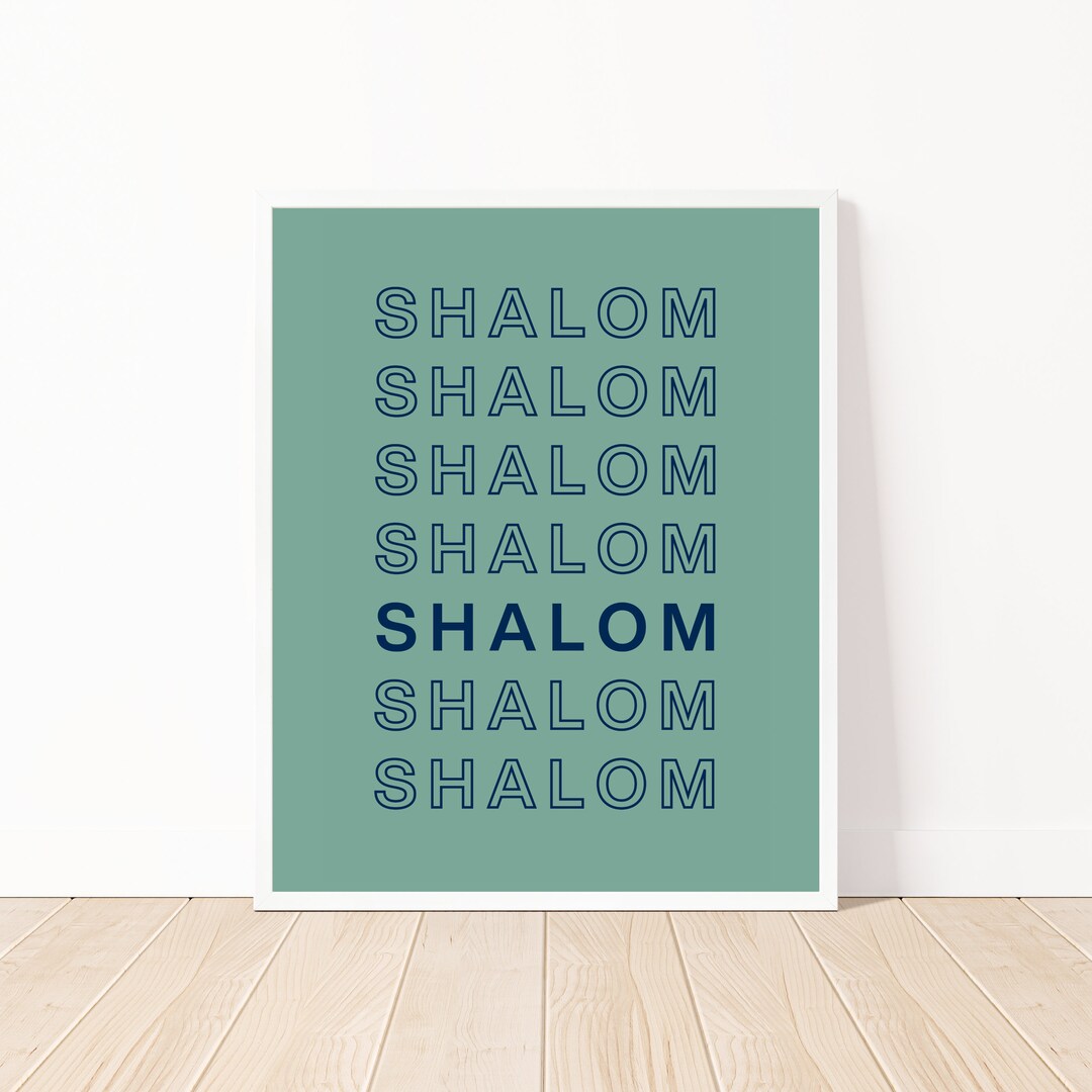 Shalom Art Print: Sage Green & Navy Blue Typography| Peaceful Home ...