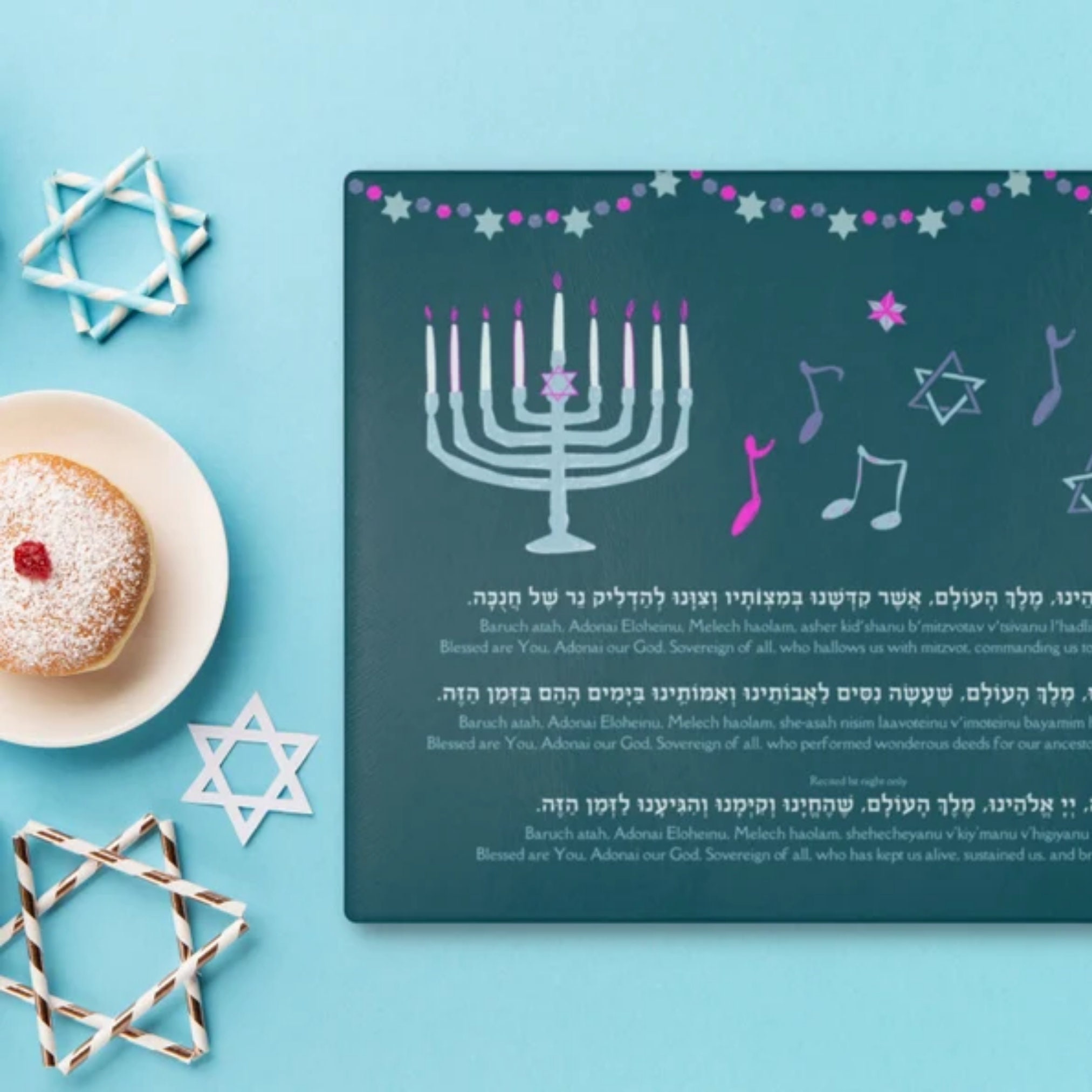 Hanukkah Menorah Drip Tray, Hebrew Prayer Tempered Glass, Jewish Gift ...