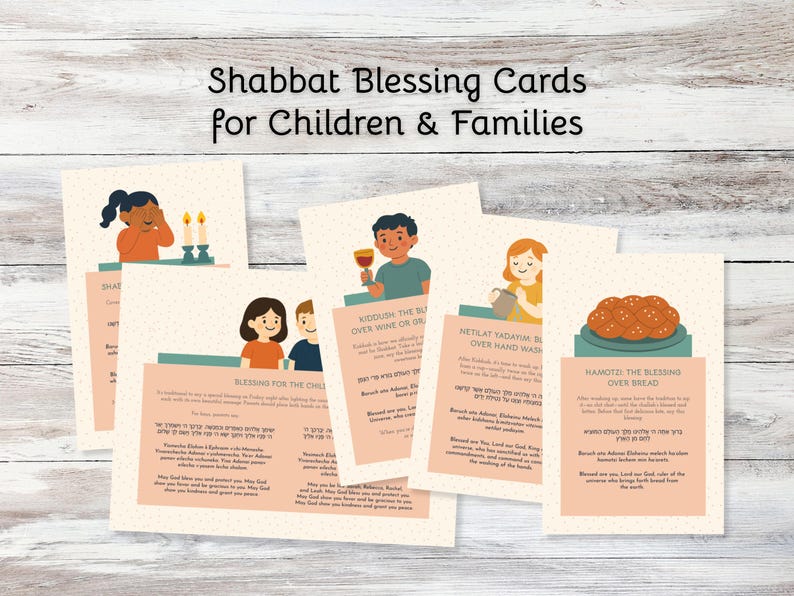 Shabbat Blessings Printable Cards – Hebrew + Transliteration + English ...