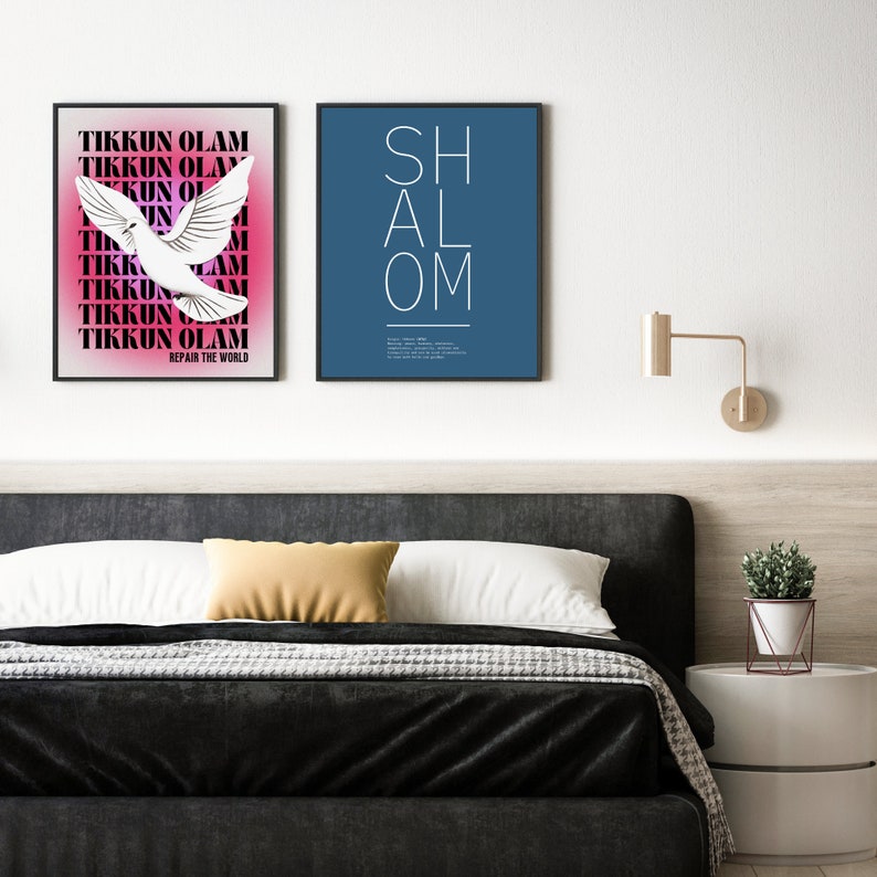 Modern Blue Shalom Wall Decor | Hebrew Word Dictionary Poster, Proud to ...