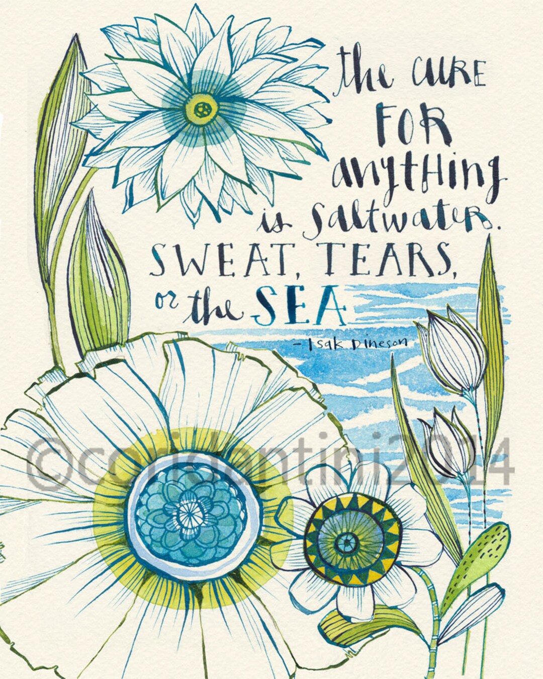 Mid Century Art Print Isak Dineson Inspirational Quote watercolor ...