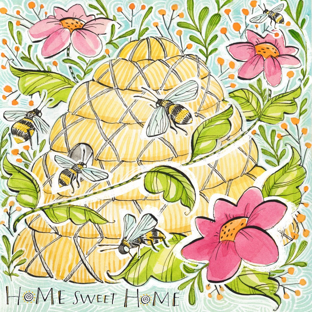 Bee Hive Art Print Limited Edition Archival Watercolor Painting 8 X 8 ...