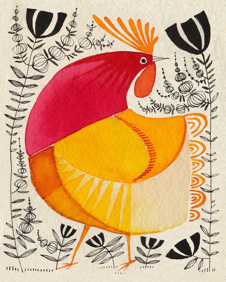 Cori Dantini Bird Watercolor Print: Mid-century Modern Art - Etsy