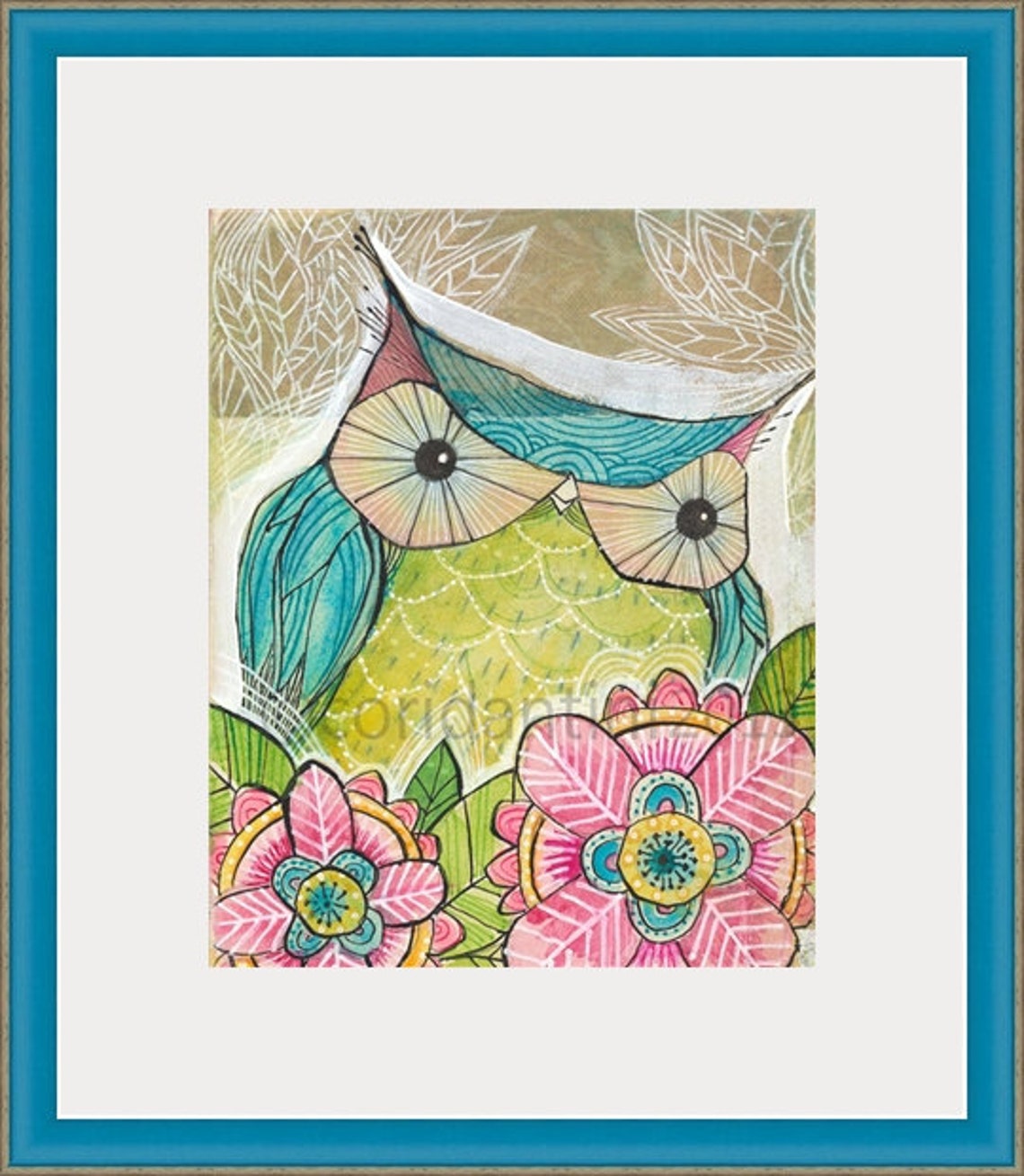 Owl Art Print Whimsical Watercolor Painting of a Turquoise - Etsy