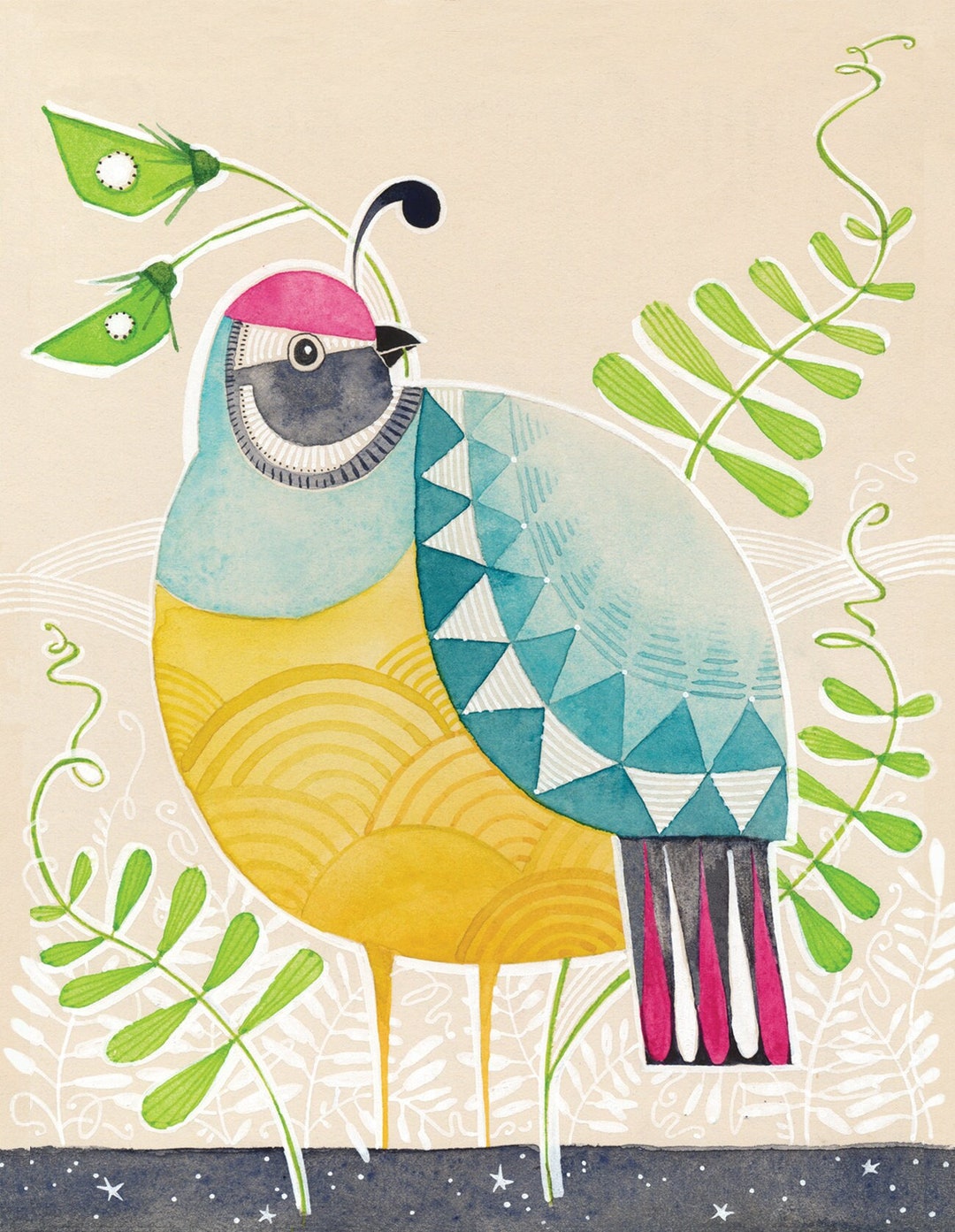 POSTCARD of a Cute, yet Modern Quail, Painted by Cori Dantini NO ...