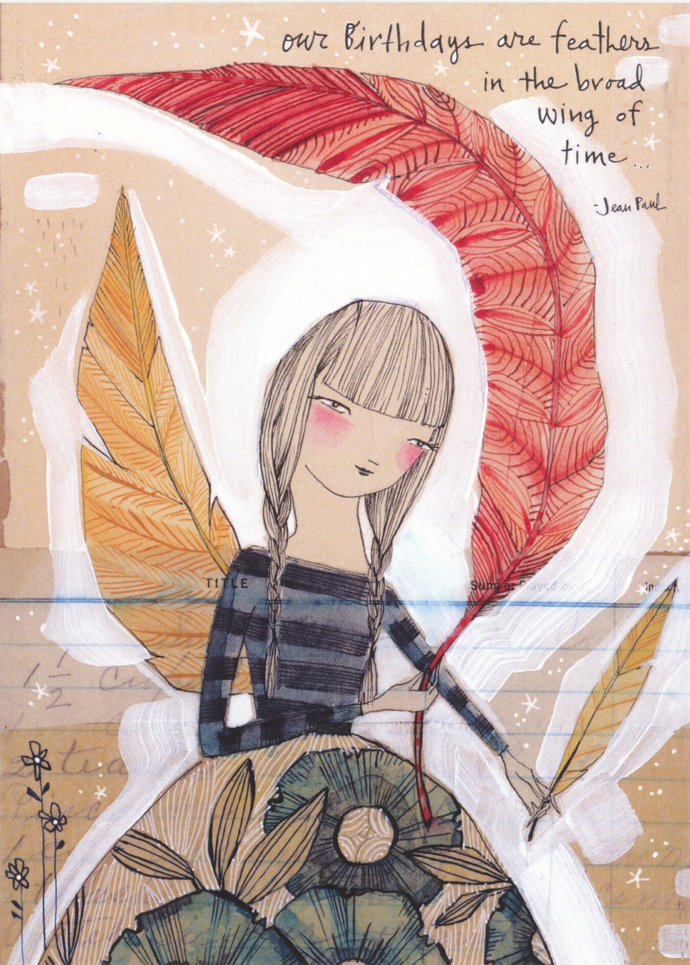 Cori Dantini Birthday Card: Girl With Feathers, Watercolor Artwork - Etsy