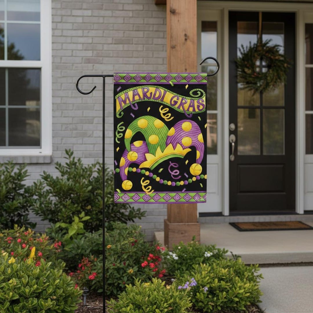 Mardi Gras Jester Hat Flag – Purple Green Gold Carnival Decor for Home ...
