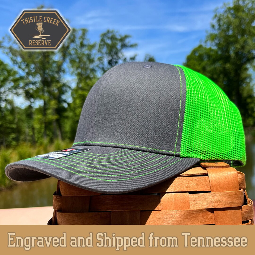 Charcoal/neon Green Custom Patch Hat, Business Logo Hat, Custom Leather ...