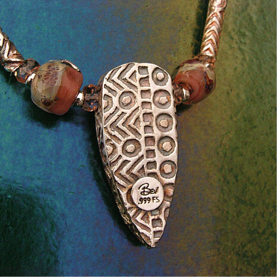 Tribal Shield Fine Silver Box Bead, Lampwork and Coral Cabochon ...