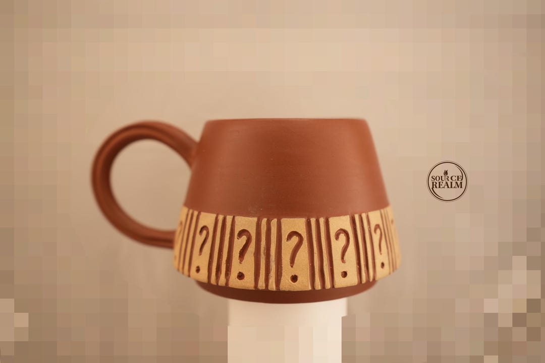 Handmade Unglazed Question Mark Relief Mug - Rustic Ceramic Coffee Cup ...