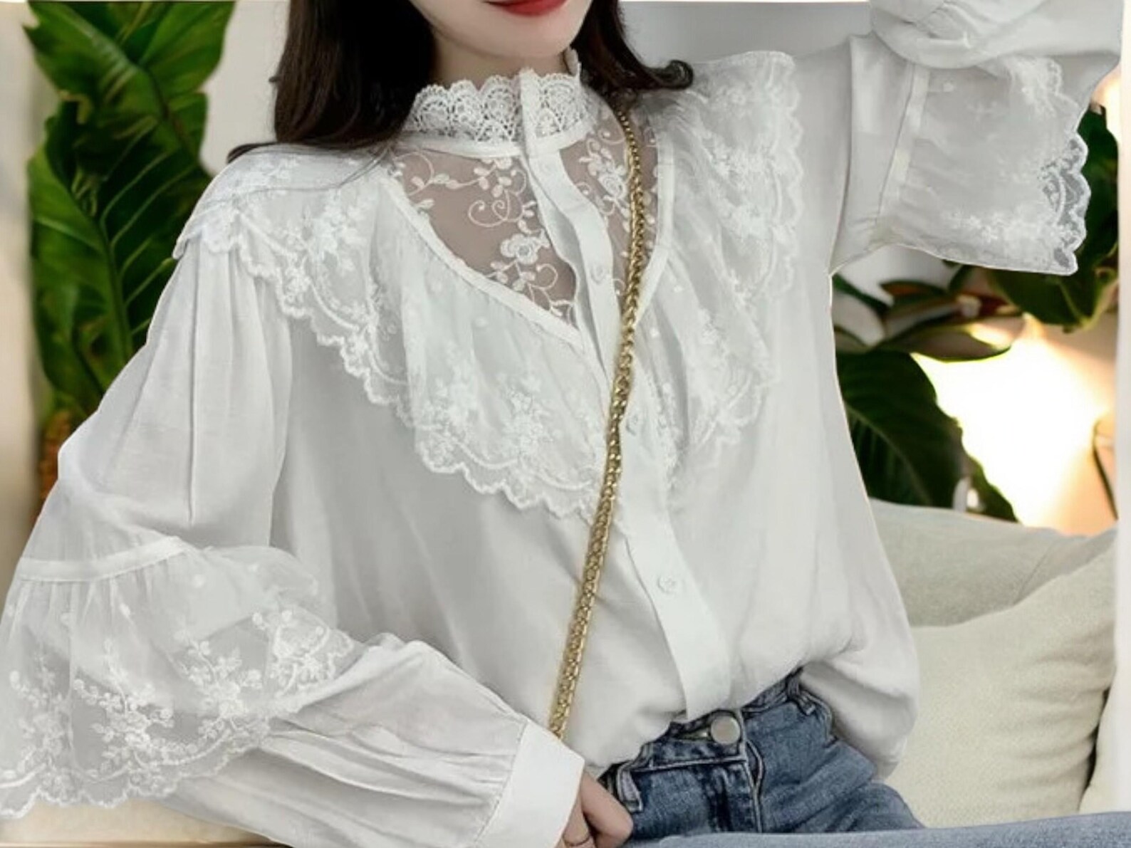 Lace up Ruffle Blouse Stylish Long Sleeve Top Fashionable Apparel - Etsy