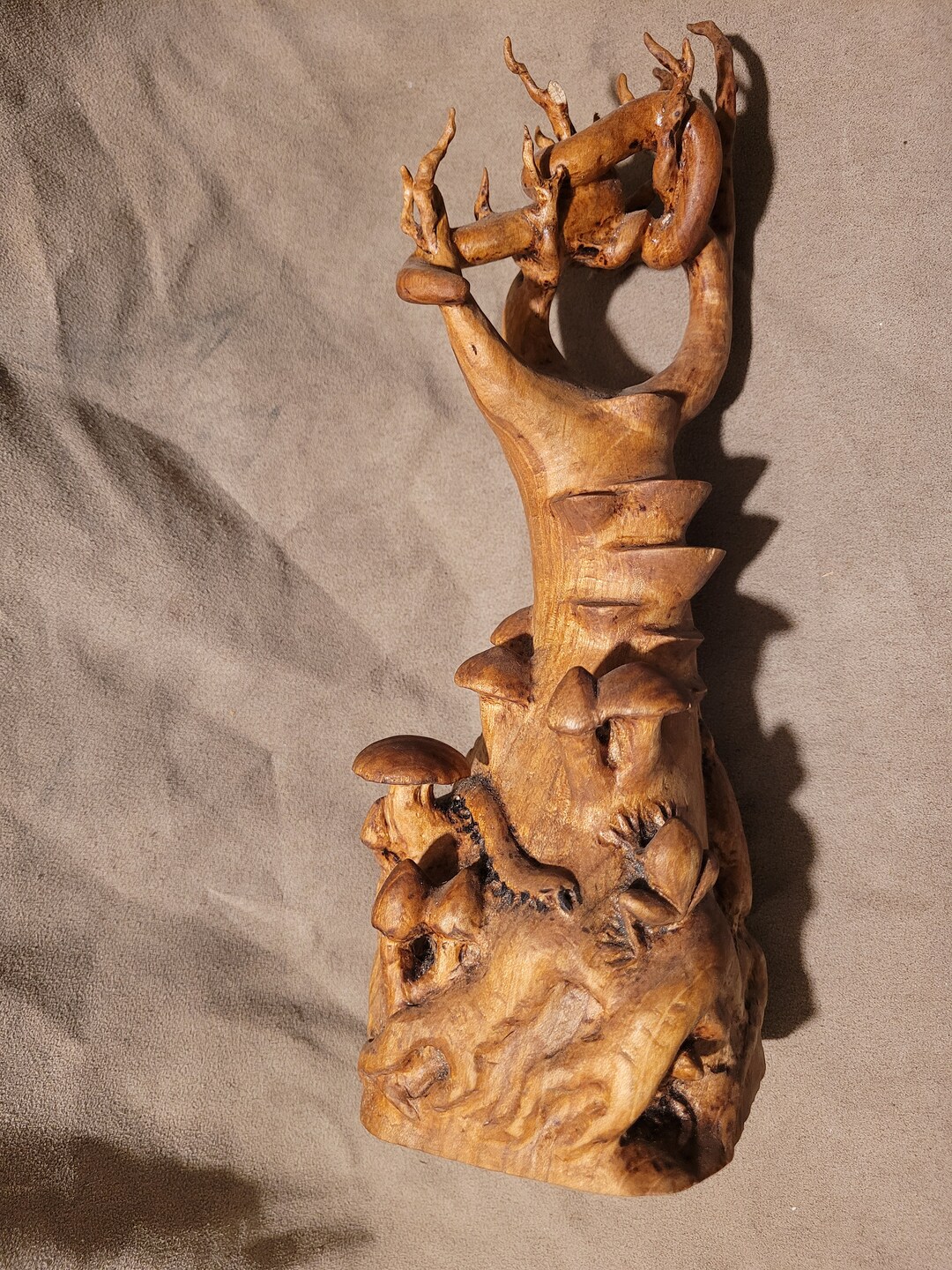 Wood Carving, Sculpture, Hand Carved, Wooden Tree, Mus, Hrooms, Snake ...