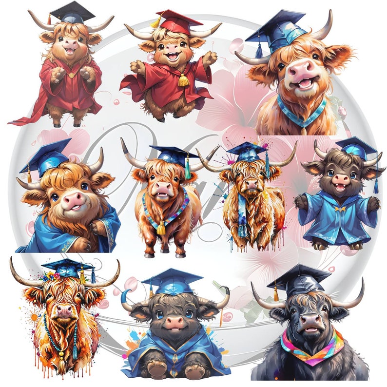 Highland Cow Graduation | Animal in Cap and Gown | Graduation Season - Etsy