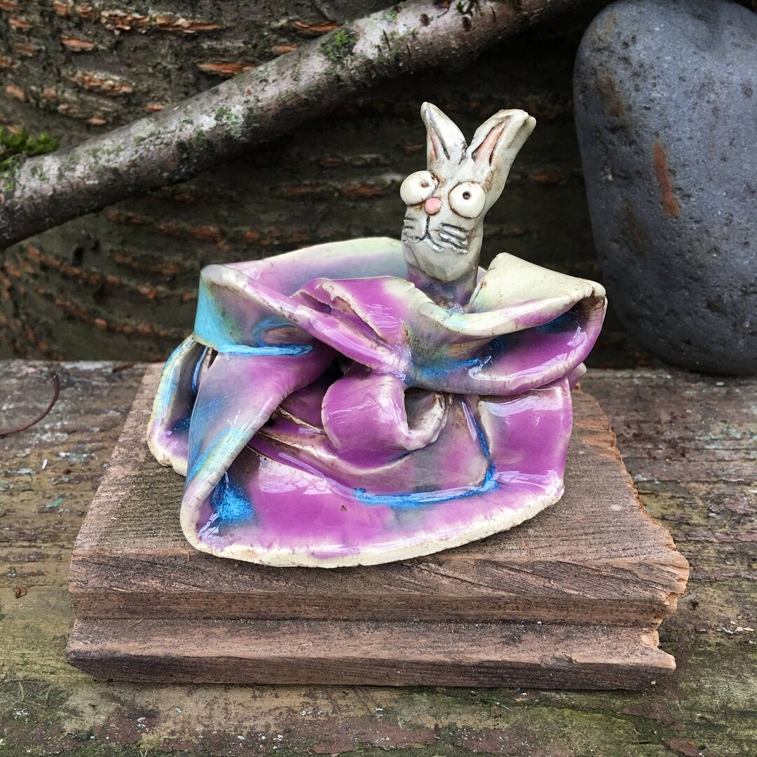 Handmade Ceramic Rabbit Sculpture - Recycled Wood - Bunny - Etsy