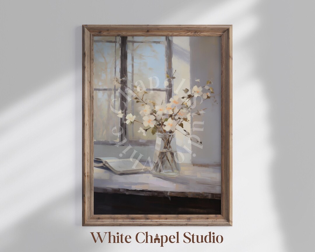 Cottagecore Flower Vase Still Life, Vintage Style Flower Painting ...