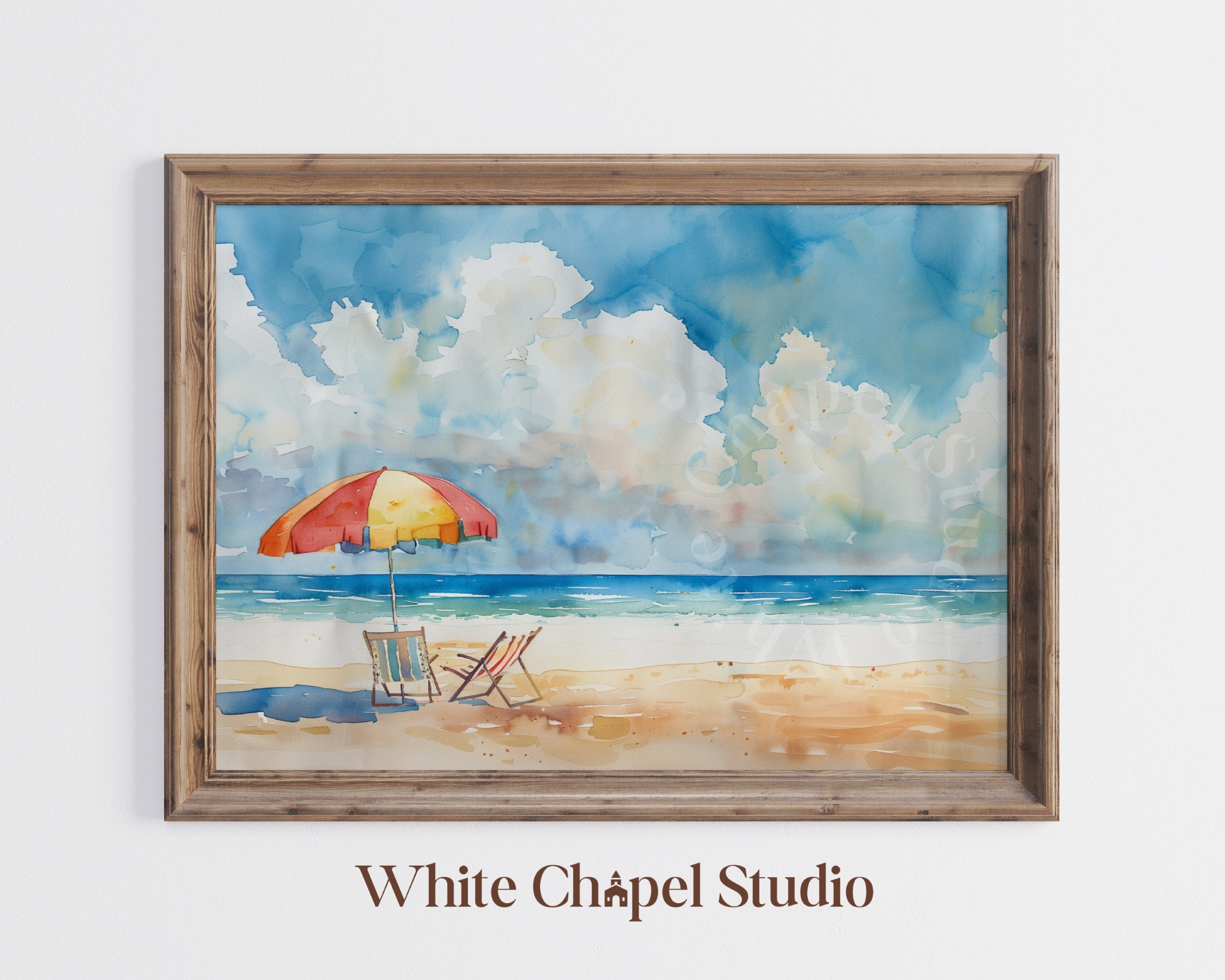 Printable Beach Scene Art, Watercolor Beach Print, Beach House Decor ...