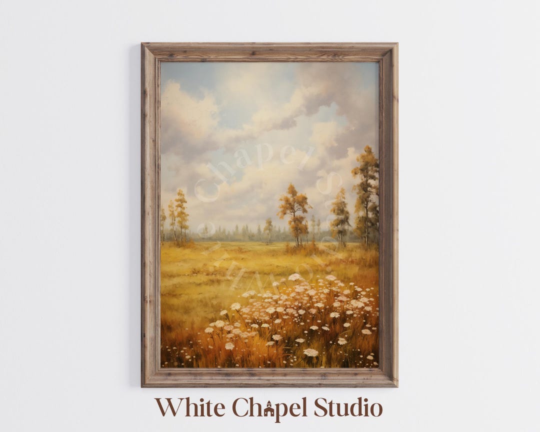 Printable Autumn Landscape Oil Painting, Fall Flower Field Art Print ...
