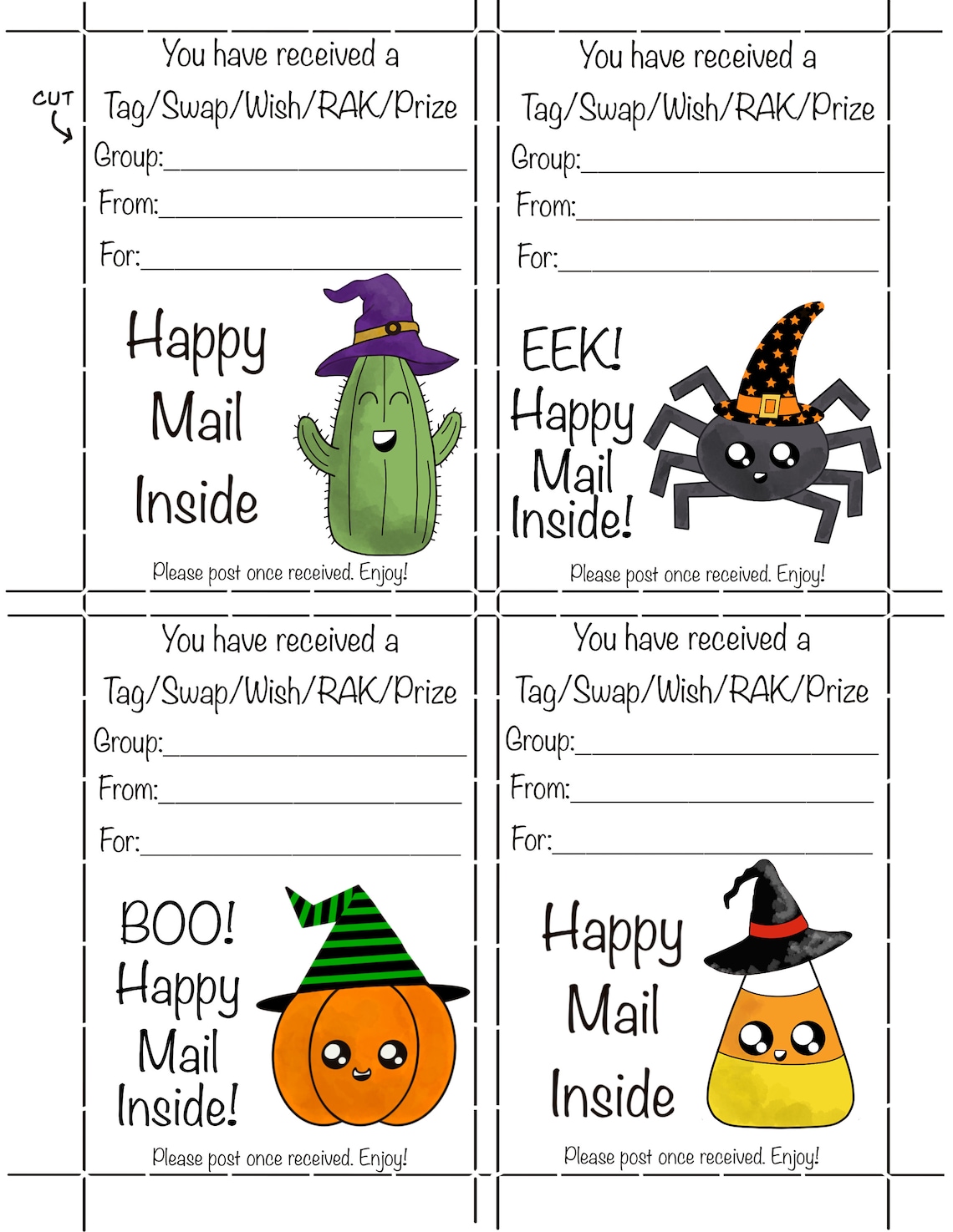 Happy Mail Swap Insert Halloween Tag/Swap/Wish/RAK/Prize | Etsy