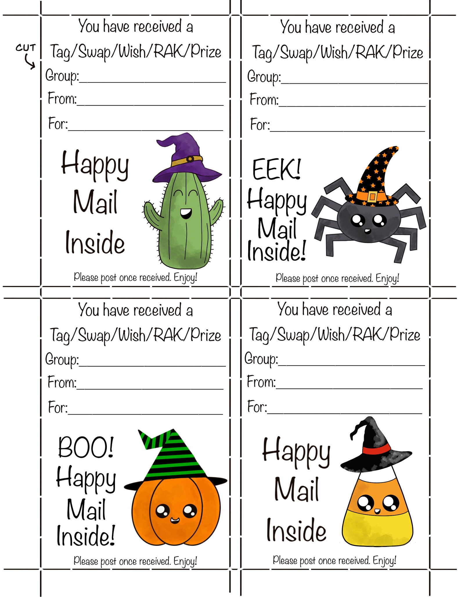 Happy Mail Swap Insert Halloween Tag/Swap/Wish/RAK/Prize | Etsy