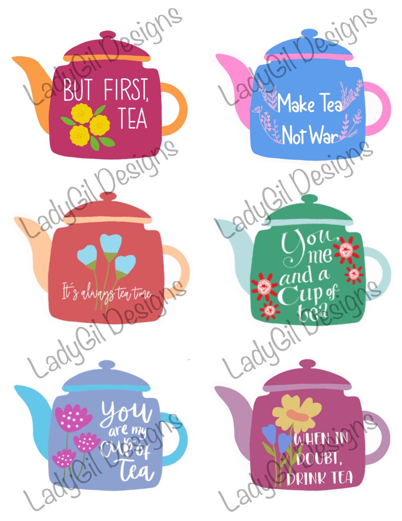Tea Pots | Collage Sheet | Digital Download | Fussy Cuts | Scrapbooking ...