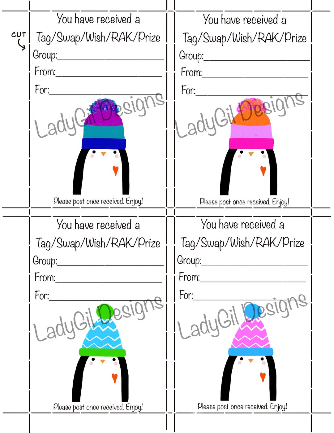 Happy Mail Swap Insert Tag | Penguin | Swap | Wish | RAK | Prize ...